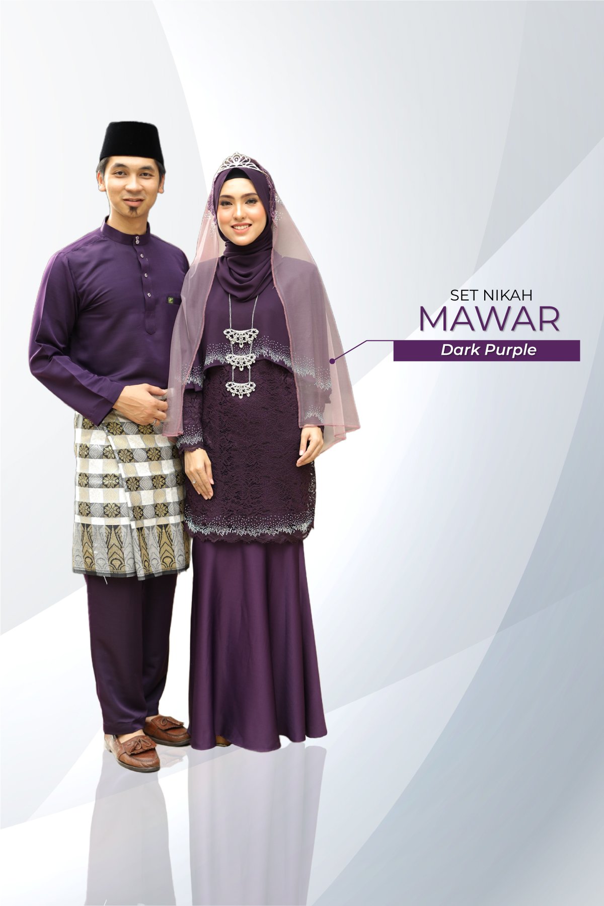 Set Couple Mawar Dark Purple (7 ITEM - Termasuk Percuma Songkok) - Habibi